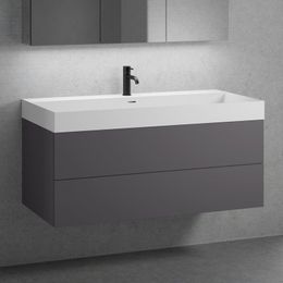 neoro n50 Unterschrank B: 120 cm mit 2 Ausz&uuml;gen, Waschtisch mit 1 Hahnloch wei&szlig; matt,, BN0140WM+BN0424GR,