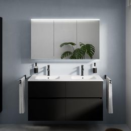 evineo ineo5 evo Unterschrank B: 120 cm mit 4 Ausz&uuml;gen, Slim-Doppelwaschtisch wei&szlig;, mit ineo5 evo Spiegelschrank CH,,
