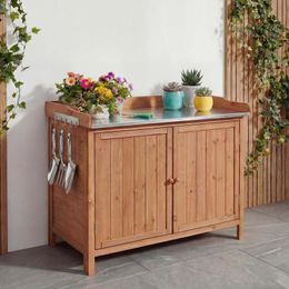 Gartenschrank mit Arbeitsplatte MCW-L69, Pflanztisch, Outdoor Tanne Holz MVG-zertifiziert 86x104x52cm ~ braun