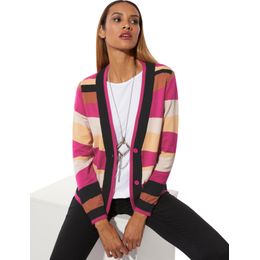 WITT Damen Feinstrickjacke mit Rippb&uuml;ndchen, fuchsia-papaya-gemustert, Gr&ouml;&szlig;e 36