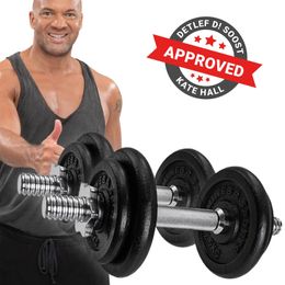 miweba Sports Kurzhantel MKH110, 10 kg, Gewichte aus Gusseisen, Stahl-Hantelstange, Sternverschluss (Hantelpaar)