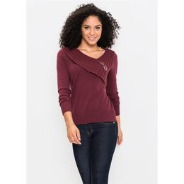 bonprix Feinstrickpullover aus Baumwoll-Mix, rot, Gr.32/34 (XS), Sch&ouml;ner Pullover mit Strickmix und Metall-Schnallen, 70% Baumwolle