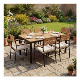 Juskys Akazienholz Gartengarnitur Rhodos - Tisch, 6 St&uuml;hle & Auflagen - Gartenm&ouml;bel Set - Holz M&ouml;bel