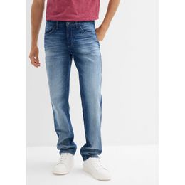 bonprix Regular-Fit-Jeans Straight, blau, Gr.44, Kernige Stretch-Jeans mit angesagter Waschung und Used-Effekten, 99% Baumwolle