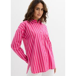 bonprix Oversize-Hemdbluse aus reiner Baumwolle, pink, Gr.52, Oversized Hemdbluse mit Streifen, aus 100% Baumwolle