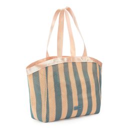 Shopper ELBSAND "Handtasche, Einkaufstasche, Schultertasche, Sommertasche, XXL Tasche", Damen, Gr. B/H/T: 36cm x 34cm x 17cm, bunt (blau, ros&eacute;), Stoff, Textil, gestreift, kontrastfarbene Details, Taschen Shopper, NEU Strandtasche, Badetasche aus modischem Mesh-Material VEGAN