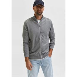 Strickjacke Selected "SLHBERG FULL ZIP CARDIGAN NOOS", Herren, Gr. M, grau (medium grau melange), Strick, Obermaterial: 100% Baumwolle, meliert, normal, hoch geschlossener Ausschnitt, Rippb&uuml;ndchen, Strickjacken Strickjacke