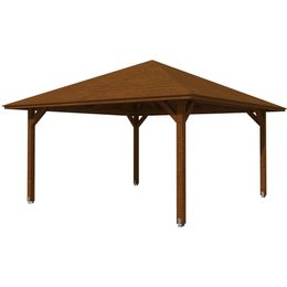 Skan Holz Holzpavillon SKANHOLZ "Cannes 3", braun (nussbaum), B/H/T: 344cm, Pavillons, Leimholz, 424 x 424 cm