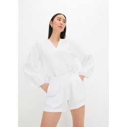 Shirtbluse bonprix "Oversize-Bluse aus Musselin", Damen, Gr. 40, wei&szlig;, Web, Obermaterial: 100% Baumwolle, unifarben, oversize normal, V-Ausschnitt, elastischer Bund, Blusen, Oversize-Passform, mit V-Ausschnitt, aus Baumwolle, 3/4-&Auml;rmeln