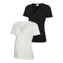 Umstandsshirt MAMALICIOUS "MLKERRIE TESS SS JRS TOP 2F 2-P NOOS", Damen, Gr. L, schwarz pack:snow wei&szlig;, Jersey, Obermaterial: 95% Baumwolle, 5% Elasthan, unifarben, eng normal, V-Ausschnitt, Shirts Umstandsshirt, Baumwollmischung, sehr figurbetont