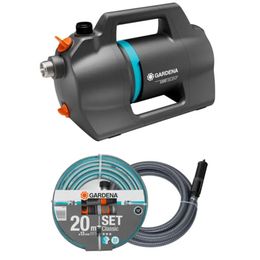 Gartenpumpe Gardena "5200 Silent Set", anthrazit, Pumpen, 20m 13mm(1/2")-Schlauch mit Armaturen und 3,5m Sauggarnitur 25mm(1")