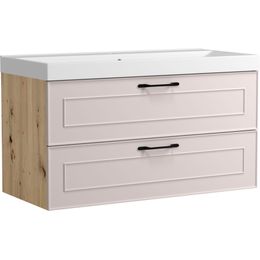 Waschtisch Welltime "CADIZ, Waschtisch", kaschmir, B:100cm H:58,5cm T:46cm, Waschtische, Waschtisch, Kaschmir, Landhaus-Optik, schwarze Aktzente