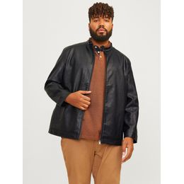 Jack & Jones PlusSize Lederimitatjacke "JJEDYLAN CLEAN PU JACKET NOOS PLS", Herren, Gr. 4XL, schwarz, Web, Obermaterial: 88% Polyester, 9% Baumwolle, 3% Viskose, JACK & JONES PLUSSIZE, unifarben, regular fit taillenbedeckt, ohne Ausschnitt, B&uuml;ndchen, Jacken, in Leder Optik