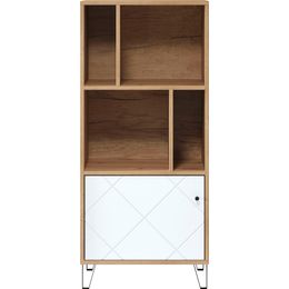 Stauraumregal Home Affaire "Tarragona", artisan eiche melamin, wei&szlig; matt, B:63cm H:136cm T:40cm, FSC-zertifizierter Holzwerkstoff, Regale, B&uuml;roregal Mehrzweckregal, Regal mit 1 T&uuml;r & 4 offenen F&auml;chern - (B/T/H) 63/40/136 cm