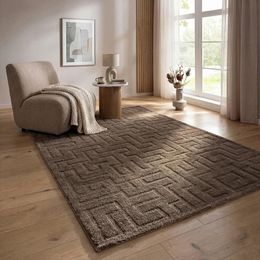 Designteppich the carpet "Elisa", braun, B:140cm H:15mm L:200cm, Polyester, Polypropylen (PP), Teppiche, mit klaren geometrischen Formen und Linien