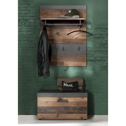 Garderoben-Set Home Affaire "Ilana", graphit grau matera, old wood, absetzung: graphit grau matera, Kastenm&ouml;bel-Sets, Garderobenm&ouml;bel im modernen Industrial Style mit antikfarbenen Griffen