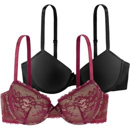 B&uuml;gel-BH Dorina "Chloe", Damen, Gr. 70, Cup E, rot (rot, schwarz), Spitze, Obermaterial: 88% Polyamid, 12% Elasthan, gemustert, unifarben, bequem, BHs B&uuml;gel-BH, vorgeformte leicht gepolsterte Cups, florale Spitze, tiefer Ausschnitt