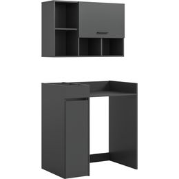 Badm&ouml;bel-Set Welltime "FALAS, 3-teilig, Hauswirtschaftsraum Set, Breite 95 cm", anthrazit nb, B:95cm H:195cm T:60cm, Holzwerkstoff, Kastenm&ouml;bel-Sets, Badm&ouml;bel-Set, Kombination, Waschmaschinenumbau, Waschmaschinenschrank, W&auml;schekammer