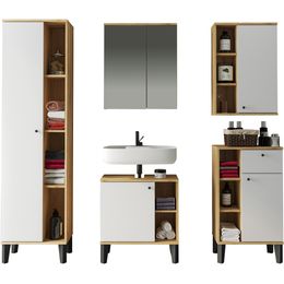 Badm&ouml;bel-Set Home Affaire "OSLO, Bad im skandinavischen Design, 5-teiliges Badezimmer", wei&szlig; (eiche evoke, wei&szlig;), B:182cm H:190cm T:33cm, Holzwerkstoff, Kastenm&ouml;bel-Sets, Badm&ouml;bel-Set, Badschr&auml;nke und Spiegel, in zwei Farben verf&uuml;gbar, viel Stauraum