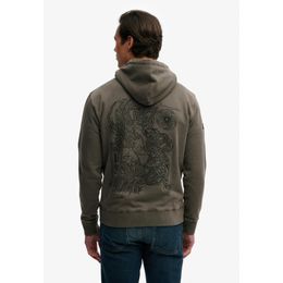 Kapuzensweatshirt Superdry "TOKYO NARRATIVE LOOSE HOOD", Herren, Gr. L, braun (schwarz pebble grau), angeraute Sweatware, Obermaterial: 100% Baumwolle, bedruckt, loose fit normal, Rundhals, Sweatshirts, mit coolem Tattoo-Print