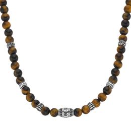 Collier "schwarze Achat-, Tigerauge- oder syn. T&uuml;rkis-Kugeln, Silber 925", braun, Giorgio Martello MILANO, Halsketten, Herren, 60cm, Silber 925 (Sterlingsilber), Collier