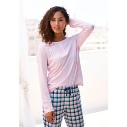 Pyjamaoberteil s.Oliver, Damen, Gr. 44/46, rosa, Single Jersey, Obermaterial: 50% Baumwolle, 50% Viskose, Basic, Basic h&uuml;ftlang, Rundhals, eingesetzt, Shirts, mit Knopfleiste