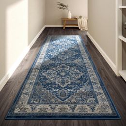 Villeroy & Boch Teppich VILLEROY & BOCH "Jehanne", blau (blau,creme), B:80cm H:11mm L:240cm, Polypropylen, Teppiche, Teppich, Orientalisch, Wohnzimmer, Schlafzimmer, Klassisch, Kurzflor, Weich