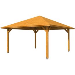 Skan Holz Holzpavillon SKANHOLZ "Cannes 3", braun (eiche hell), B/H/T: 344cm, Pavillons, Leimholz, 424 x 424 cm