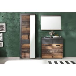 Garderoben-Set Home Affaire "Ilana", graphit grau matera, old wood, absetzung: graphit grau matera, Kastenm&ouml;bel-Sets, Garderobenm&ouml;bel im modernen Industrial Style mit antikfarbenen Griffen
