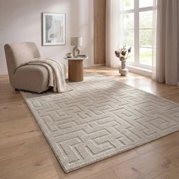 Designteppich the carpet "Elisa", beige, B:120cm H:15mm L:160cm, Polyester, Polypropylen (PP), Teppiche, mit klaren geometrischen Formen und Linien