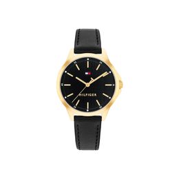 Quarzuhr Tommy Hilfiger "CHLOE", schwarz, goldfarben, Armbanduhren, Damen, Quarzuhr, Armbanduhr, Damenuhr, Lederarmband, analog