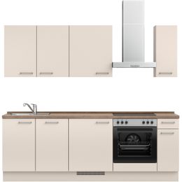 K&uuml;chenzeile Nobilia "Laser I", NEU: individuell anpassbar mit gratis Profi-Beratung", beige (k&uuml;che: natur, korpus: sandfarben, arbeitsplatte: eiche havanna nachbildung), B:240,3cm H:216,6cm T:60cm, Komplettk&uuml;chen-Sets, K&uuml;chenzeile, vormontiert, 240 cm breit, optional mit verschiedenen E‑Ger&auml;te-Sets