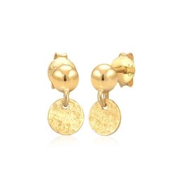 Paar Ohrstecker Elli Premium "Stecker Kugel Pl&auml;ttchen Antique 375 Gelbgold", gold, Ohrringe, Damen, onesize, ohne Stein, Gelbgold 375