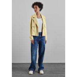 Lederimitatjacke Street One, Damen, Gr. 46, gelb (mellow gelb), Stoff, 95% Polyester, 5% Elasthan, unifarben, normal normal, V-Ausschnitt, B&uuml;ndchen, Jacken, mit Reverskragen