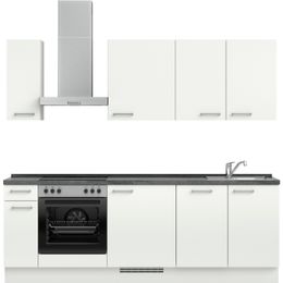 K&uuml;chenzeile Nobilia "Laser I", NEU: individuell anpassbar mit gratis Profi-Beratung", wei&szlig; (k&uuml;che: wei&szlig;, korpus: alpinwei&szlig;, arbeitsplatte: schwarzbeton nachbildung), B:240,3cm H:216,6cm T:60cm, Komplettk&uuml;chen-Sets, K&uuml;chenzeile, vormontiert, 240 cm breit, optional mit verschiedenen E‑Ger&auml;te-Sets