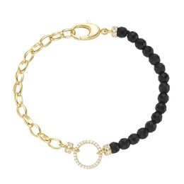Armband "mit schwarzen Achat-Kugeln und Zirkonia, Silber 925", gold, Giorgio Martello MILANO, Armb&auml;nder, Damen, 19cm, Silber 925 (Sterlingsilber), Armband