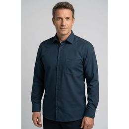 Langarmhemd OLYMP "Luxor", Herren, Gr. 41, N-Gr, marine, Web, Obermaterial: 100% Baumwolle, comfort fit, 2-Knopf-Manschette, Hemden, Businesshemd, comfort fit, New-Kentkragen
