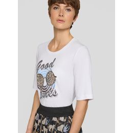T-Shirt Rabe, Damen, Gr. 42, wei&szlig;, Jersey, Obermaterial: 95% Baumwolle, 5% Elasthan, bedruckt, normal h&uuml;ftbedeckend, Rundhals, Shirts T-Shirt, mit gro&szlig;em Frontprint und Nieten