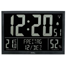 Funkwanduhr AMS, schwarz, Wanduhren, B/H/L: 42cm x 3cm x 29cm, Quarzuhr,Kunststoff,Wohnzimmer,Esszimmer,K&uuml;che,Arbeitszimmer,B&uuml;ro,Flur