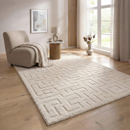 Designteppich the carpet "Elisa", beige (creme), B:200cm H:15mm L:280cm, Polyester, Polypropylen (PP), Teppiche, mit klaren geometrischen Formen und Linien