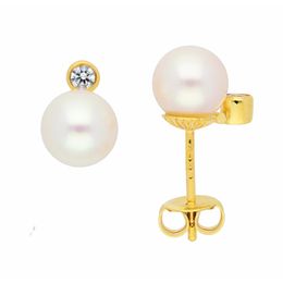Adelia&acute;s Paar Ohrstecker ADELIA&acute;S "Perlen Ohrstecker Ohrringe 333 Gold ( 8K ) mit Zirkonia", gold, Ohrringe, Damen, Damen, Gold, Goldohrringe Perle