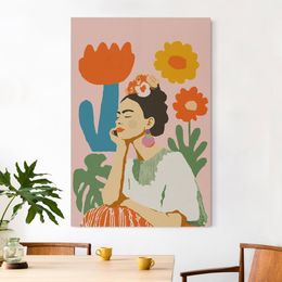 Bilderwelten Akustikbild | Wandbild schallabsorbierend - Tr&auml;umende Frida mit Blumen II