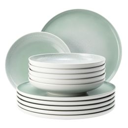 Tafelservice Seltmann Weiden "Sento Home, Geschirr-Set, 12-teilig", aura mint, 12 Stk., Porzellan, Geschirr-Sets, Tafelservice, Teller Set, harmonisch geschwungene Form
