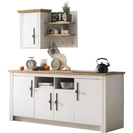 K&uuml;che OTTO HOME "KS-Westminster", wei&szlig; (k&uuml;che: wei&szlig;, korpus: pinie wei&szlig;, arbeitsplatte: eiche wotanfarben), B:204cm T:60cm, Komplettk&uuml;chen-Sets, Breite 204 cm, ohne E-Ger&auml;te