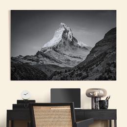 Bilderwelten Akustikbild | Wandbild schallabsorbierend - Schweiz Matterhorn in Schwarz Wei&szlig;