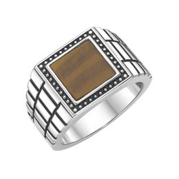 Silberring "Siegelring mit Tigerauge-Einlage, Silber 925" Gr. 66, braun, Giorgio Martello MILANO, Fingerringe, Herren, 66, Silber 925 (Sterlingsilber), Silberring