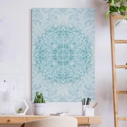 Bilderwelten Akustikbild | Wandbild schallabsorbierend - Mandala Aquarell Ornament t&uuml;rkis