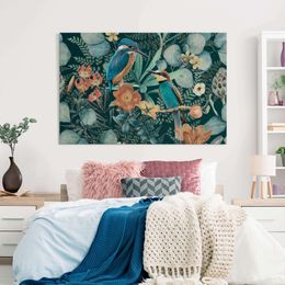 Bilderwelten Akustikbild | Wandbild schallabsorbierend - Blumenparadies Eisvogel und Kolibri