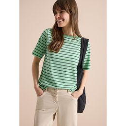 Rundhalsshirt Cecil, Damen, Gr. L (42), juicy lime, Jersey, Obermaterial: 100% Baumwolle, gestreift, normal h&uuml;ftbedeckend, Rundhals, Shirts Rundhalsshirt, Sommershirt im Streifen-Look
