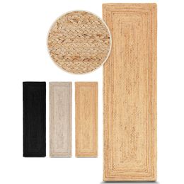 Teppich CarpetFine "Nele Juteteppich Naturfaser", beige (natur), B:60cm H:6mm L:180cm, Jute, Teppiche, Teppich, geflochtener Wendeteppich aus 100% Jute, quadratisch und als L&auml;ufer